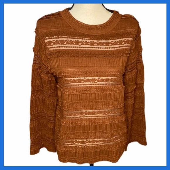 by TiMo | Tops | Timo Brown Ruffle Lace Long Sleeve Blouse Sz M | Poshmark
